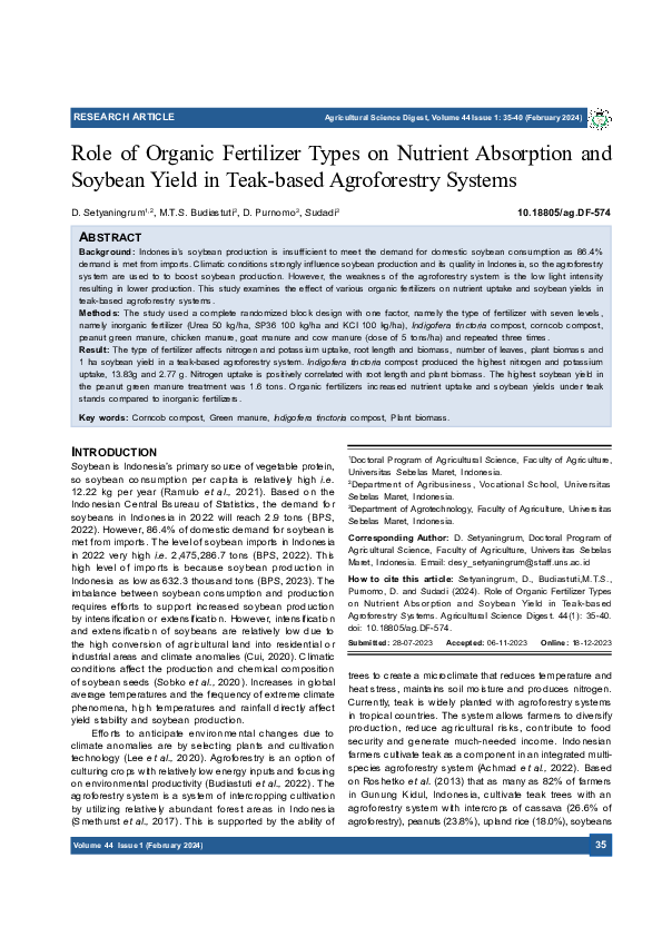 (PDF) Role of Organic Fertilizer Types on Nutrient Absorption and ...