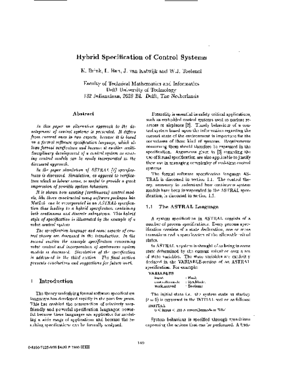 (PDF) Hybrid specification of control systems