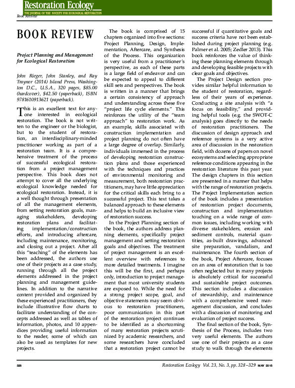 (PDF) Project Planning and Management for Ecological Restoration