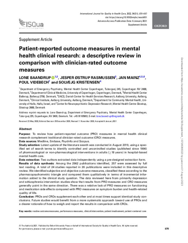 (PDF) Patient-reported outcome measures in mental health clinical ...