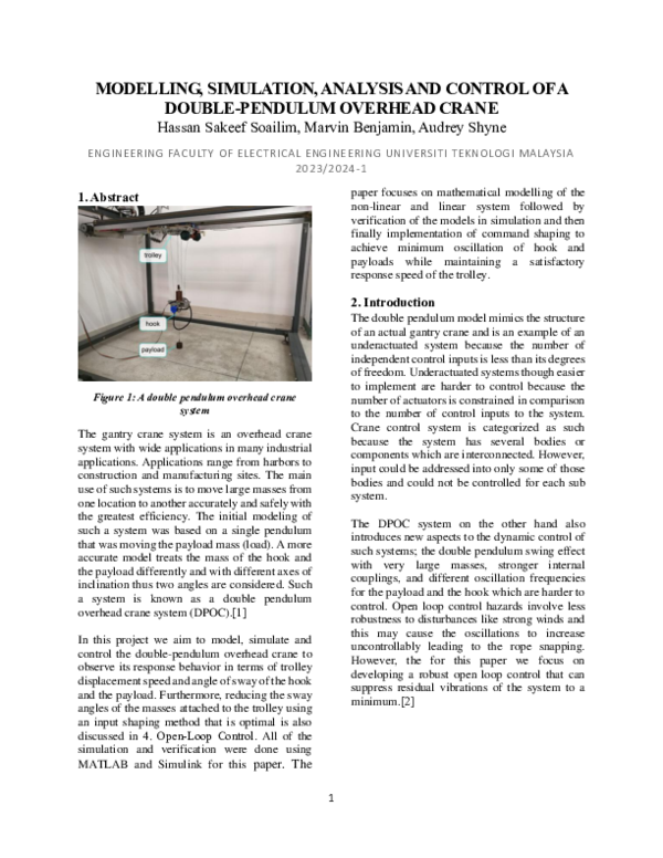 (PDF) MODELLING, SIMULATION, ANALYSIS AND CONTROL OF A DOUBLE-PENDULUM ...