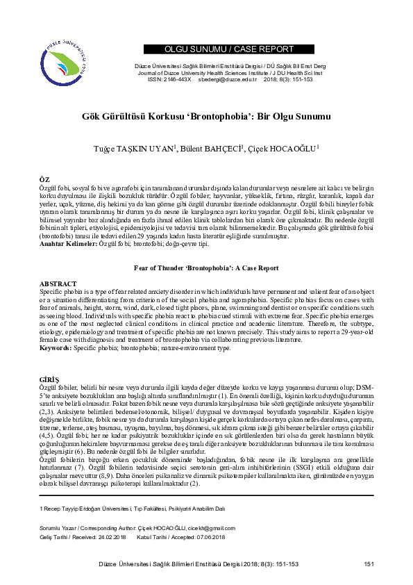 (PDF) Fear of Thunder ‘Brontophobia’: A Case Report