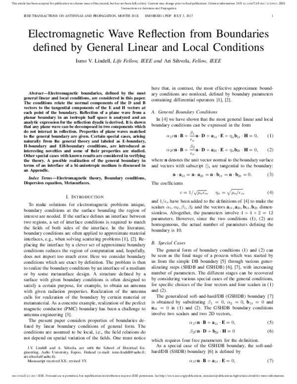 Pdf Electromagnetic Wave Reflection From Boundaries Defined By
