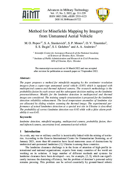 (PDF) Method for Minefields Mapping by Imagery from Unmanned Aerial Vehicle