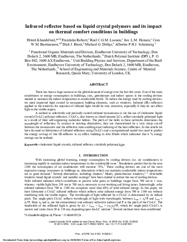 (PDF) Infrared reflector based on liquid crystal polymers and its ...