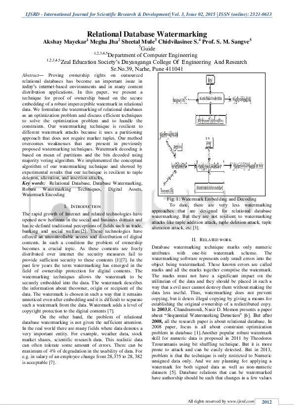 (PDF) Relational Database Watermarking