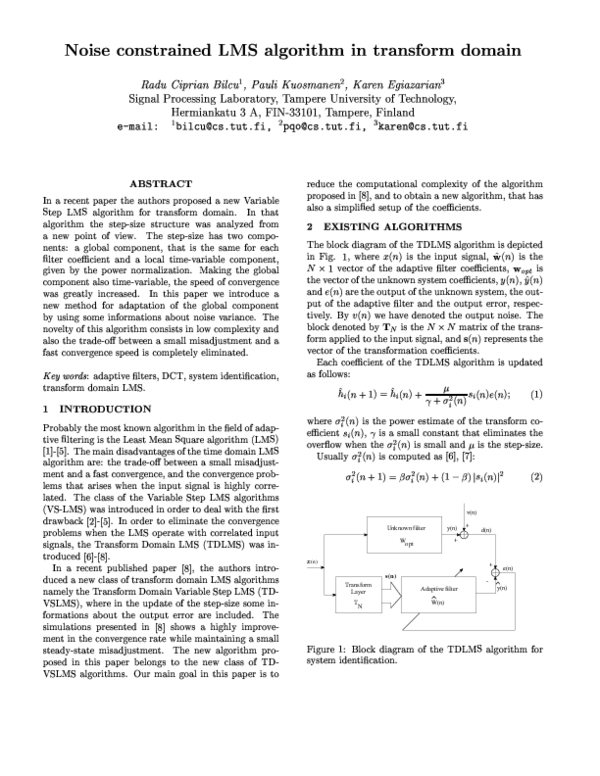 (PDF) Noise constrained LMS algorithm in transform domain