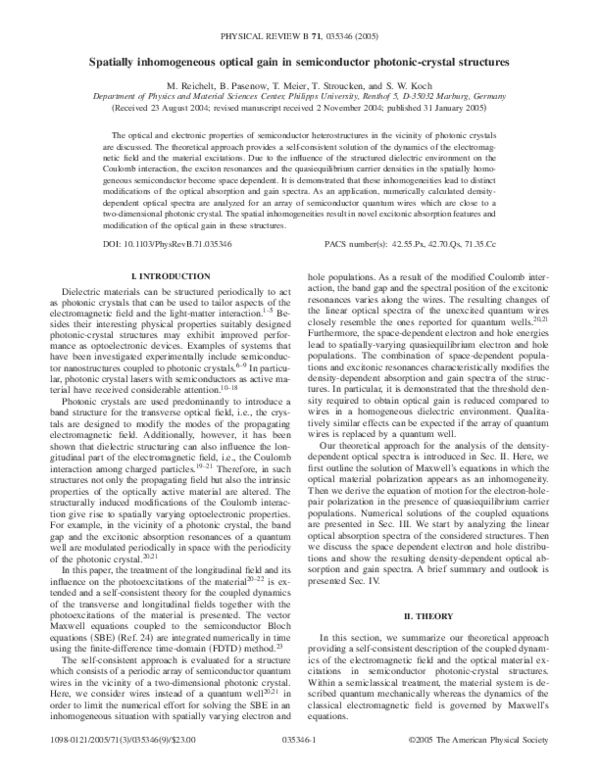 (PDF) Spatially inhomogeneous optical gain in semiconductor photonic ...