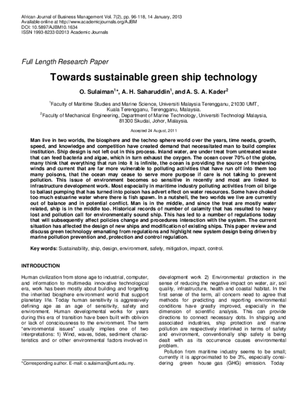(PDF) Towards sustainable green ship technology