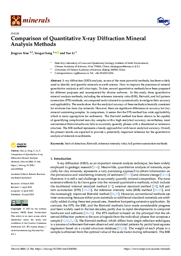 (PDF) Comparison of Quantitative X-ray Diffraction Mineral Analysis Methods