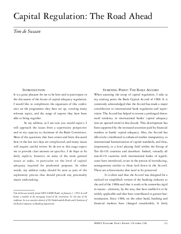 (PDF) Capital Regulations: The Road Ahead