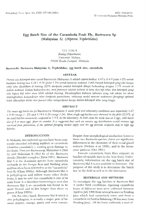 (PDF) Egg Batch Size of the Carambola Fruit Fly, Bactrocera Sp ...