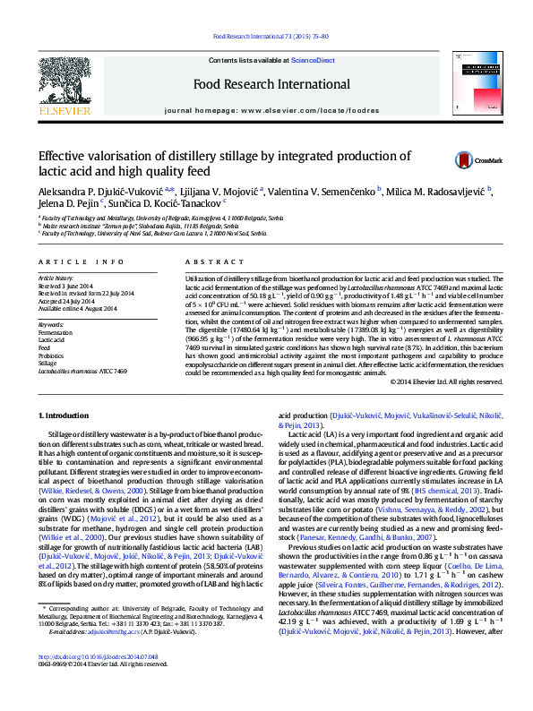(PDF) Effective valorisation of distillery stillage by integrated ...