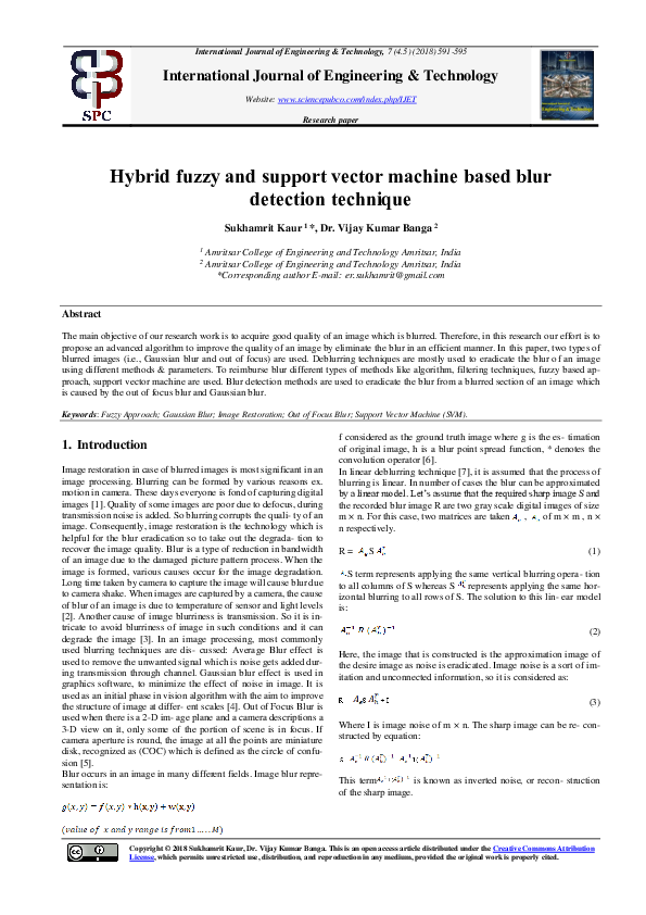 (PDF) Hybrid fuzzy and support vector machine based blur detection technique