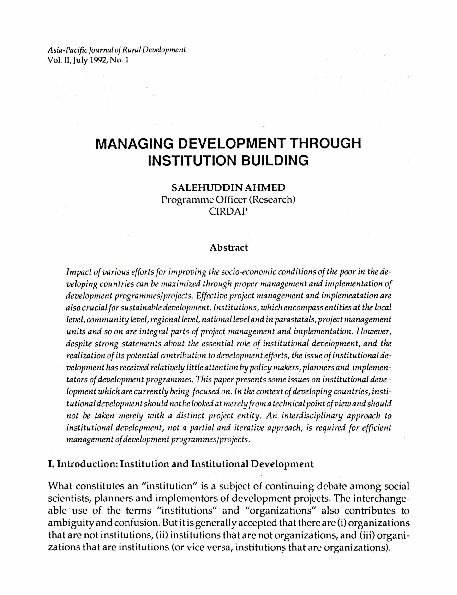 (PDF) Managing Development through Institution Building