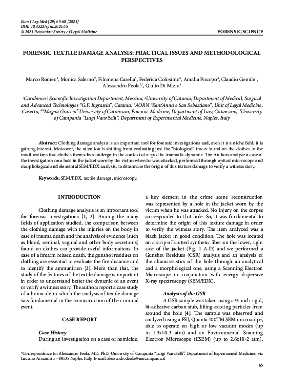 (PDF) Forensic Textile Damage Analysis: Practical Issues and ...