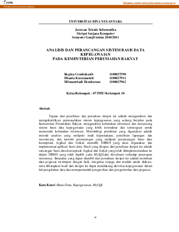 (PDF) Analisis Dan Perancangan Sistem Basis Data Kepegawaian Pada ...