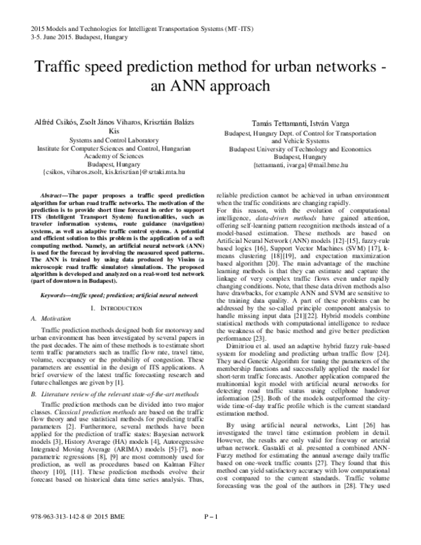 (PDF) Traffic speed prediction method for urban networks — an ANN approach