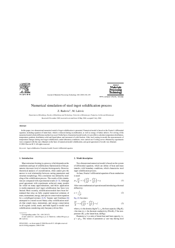 (PDF) Numerical simulation of steel ingot solidification process
