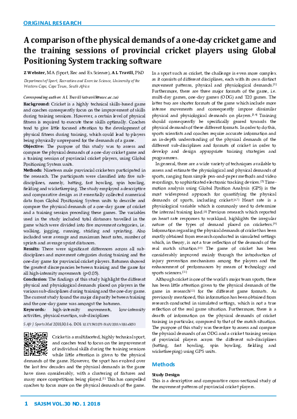 (PDF) A comparison of the physical demands of a one-day cricket game ...