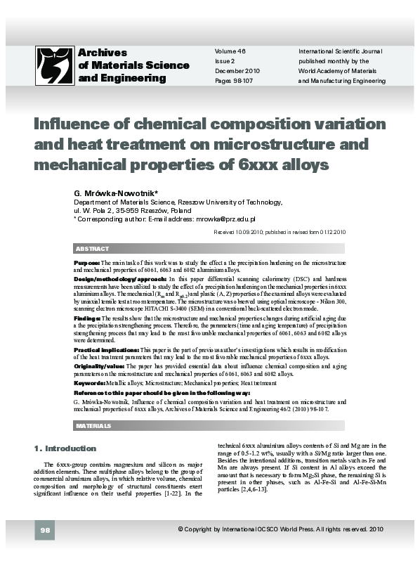 (PDF) Influence of chemical composition variation and heat treatment on ...
