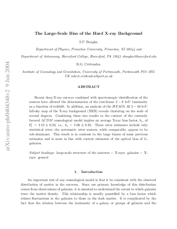 (PDF) The Large‐Scale Bias of the Hard X‐Ray Background