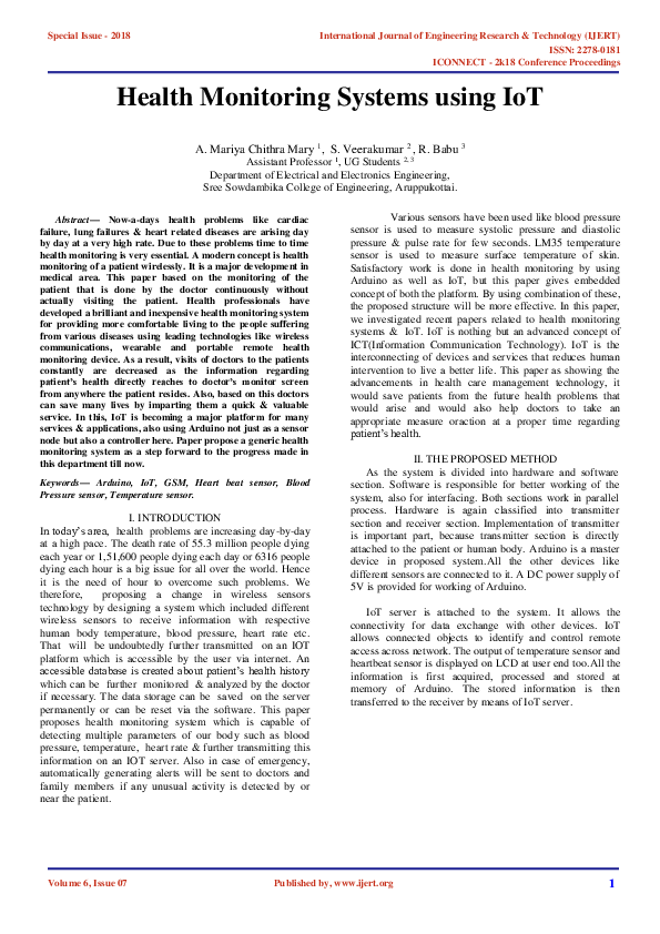 (PDF) Health Monitoring Systems using IoT