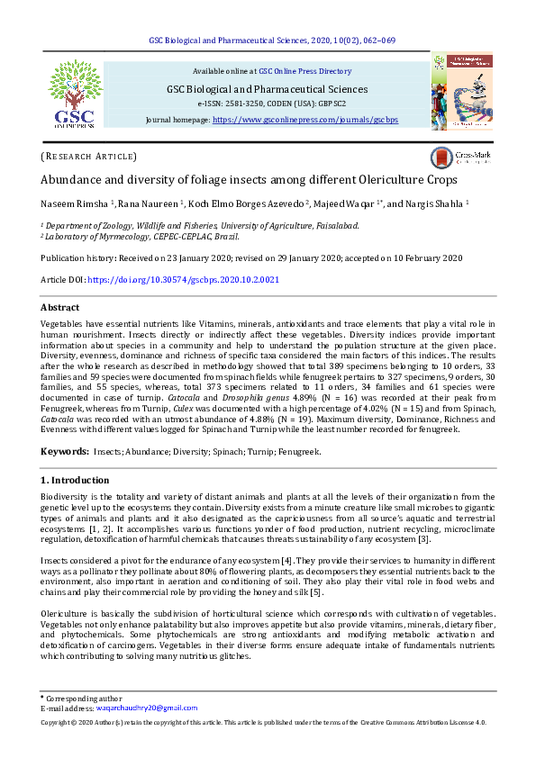 (PDF) Abundance and diversity of foliage insects among different ...