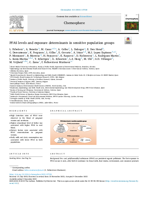 (PDF) PFAS levels and exposure determinants in sensitive population groups
