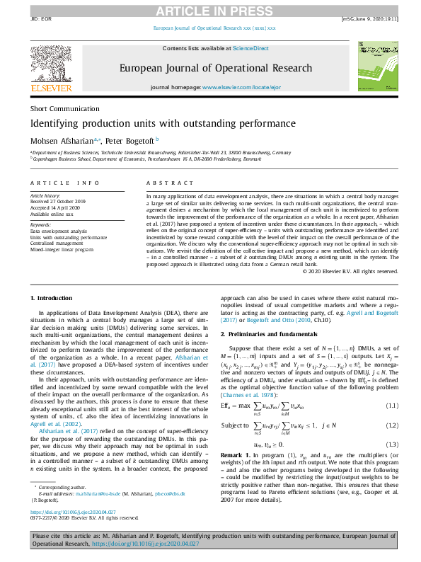 (PDF) Identifying production units with outstanding performance