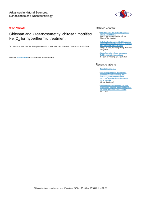 (PDF) Chitosan and O-carboxymethyl chitosan modified Fe3O4 for ...