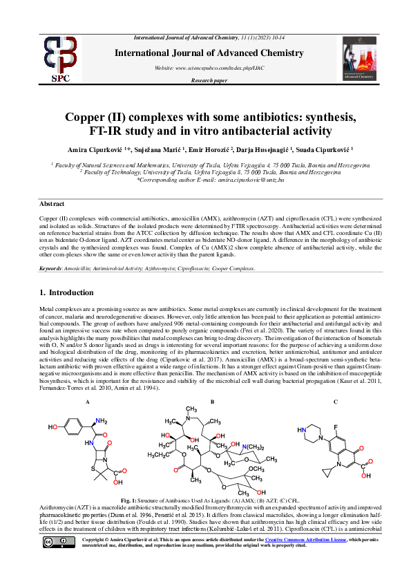 (PDF) Copper (II) complexes with some antibiotics: synthesis, FT-IR ...