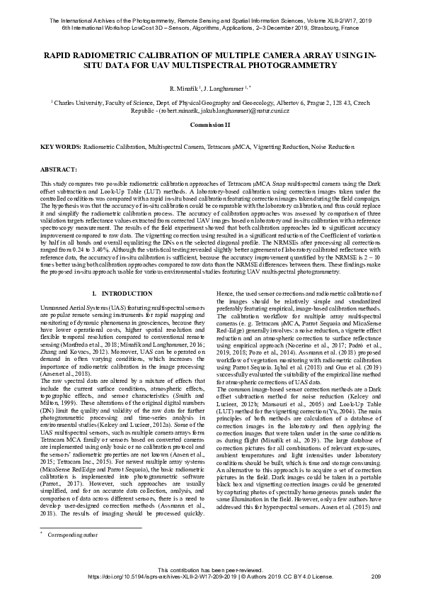 (PDF) Rapid Radiometric Calibration of Multiple Camera Array Using In-Situ Data for Uav ...