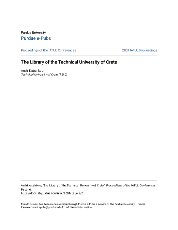 (PDF) The Library of the Technical University of Crete