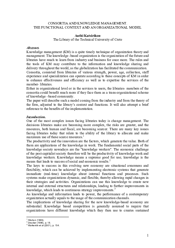 (PDF) Consortia and knowledge management: the functional context and an ...