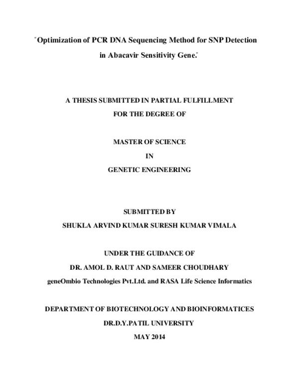 (PDF) Optimization of PCR DNA Sequencing Method for SNP Detection i vir ...