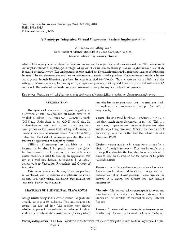 (PDF) A Prototype Integrated Virtual Classroom: System Implementation