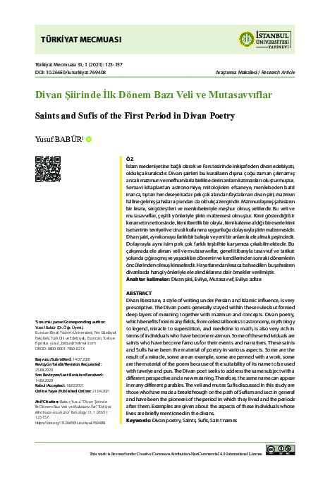 (PDF) Divan Şiirinde İlk Dönem Bazı Veli ve Mutasavvıflar - Saints and ...
