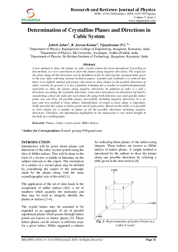 (PDF) Determination of Crystalline Planes and Directions in Cubic System