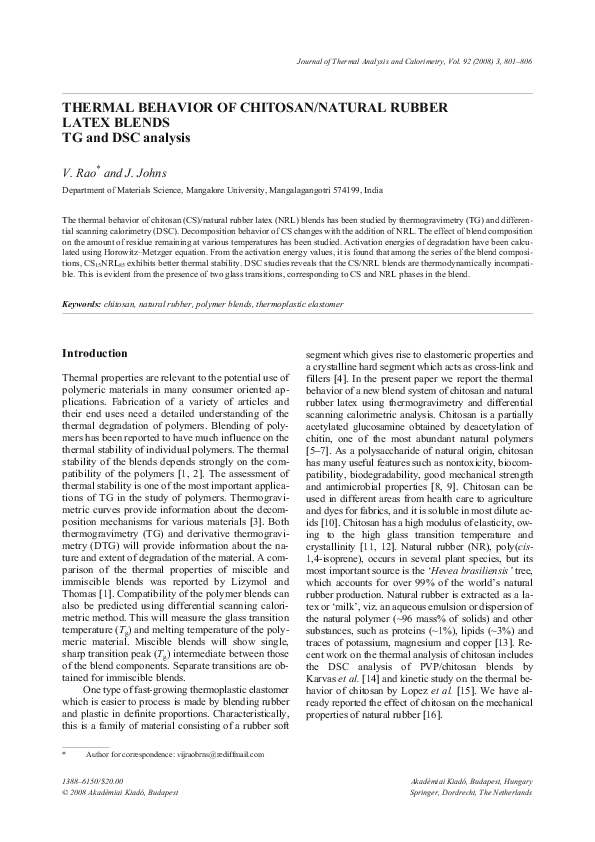 (PDF) Thermal behavior of chitosan/natural rubber latex blends TG and ...