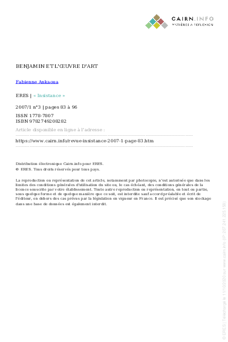 (PDF) Benjamin et l'?uvre d'art