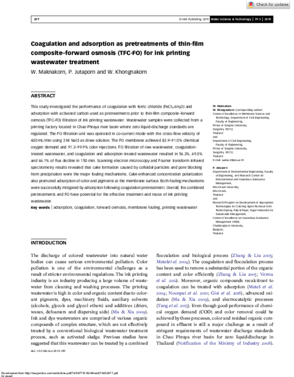 (PDF) Coagulation and adsorption as pretreatments of thin-film ...