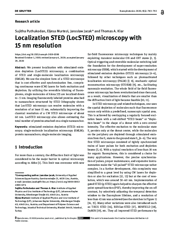 (PDF) Localization STED (LocSTED) microscopy with 15 nm resolution