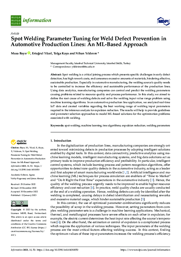 (PDF) Spot Welding Parameter Tuning for Weld Defect Prevention in ...