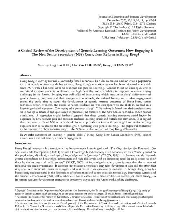 (PDF) A Critical Review of the Development of Generic Learning Outcomes ...