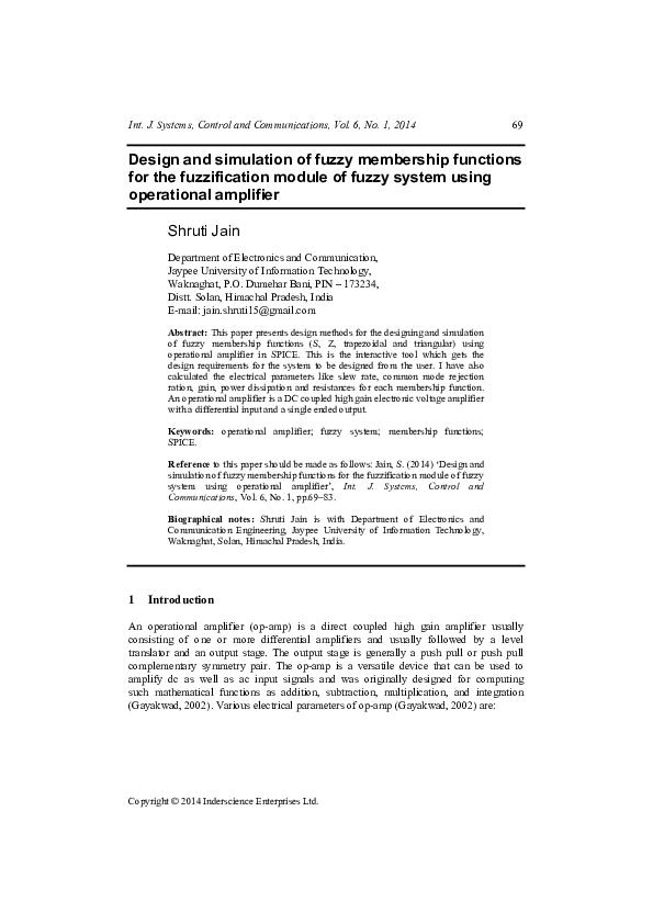 Design And Simulation Of Fuzzy Membership Functions For The Fuzzification Module Of Fuzzy System
