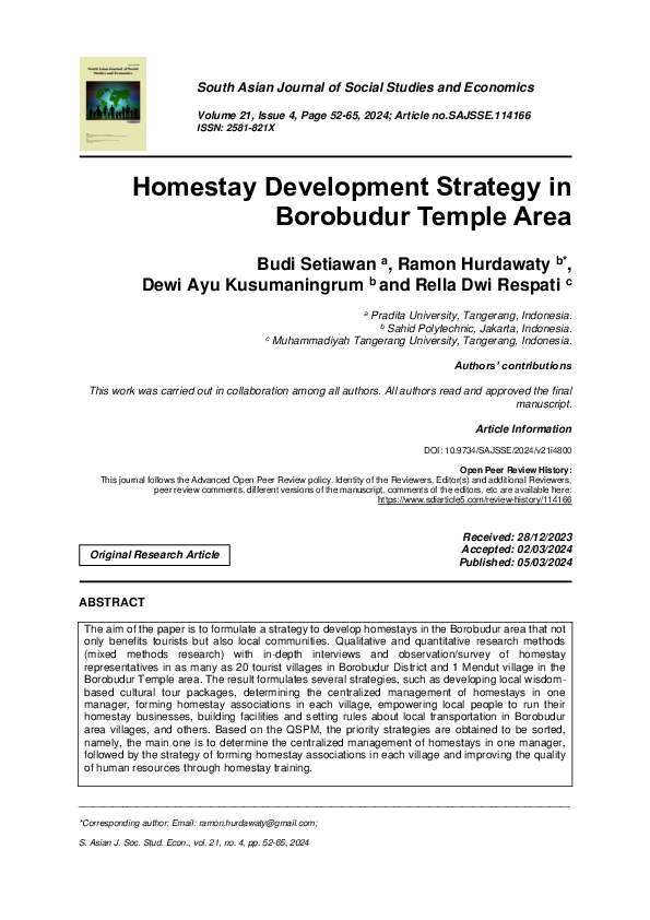 (PDF) Homestay Development Strategy in Borobudur Temple Area