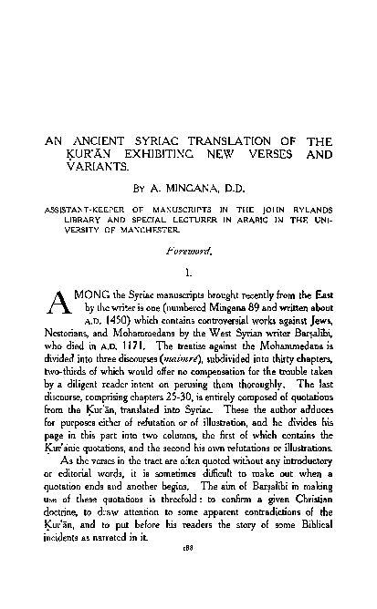 (PDF) AN ANCIENT SYRIAC TRANSLATION OF THE KUR'AN EXHIBITING NEW VERSES ...