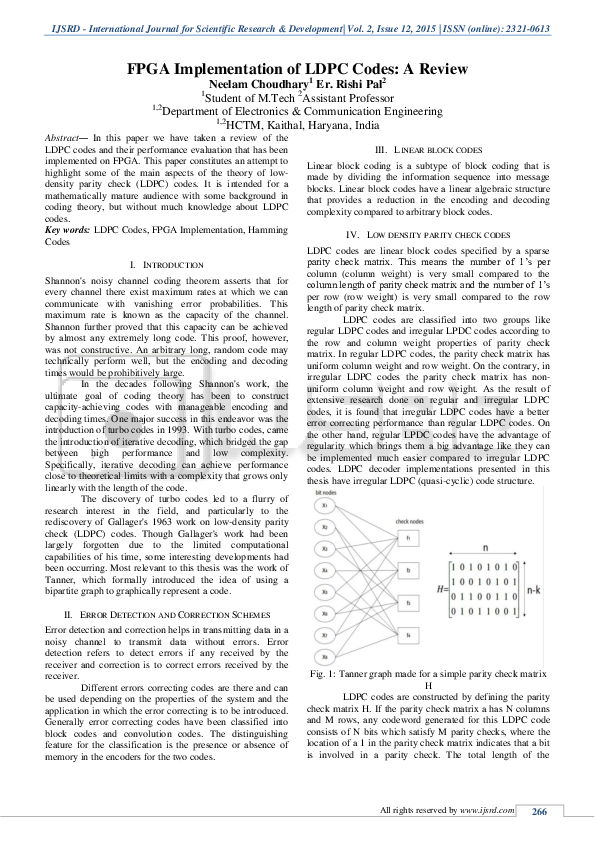 (PDF) FPGA Implementation of LDPC Codes: A Review