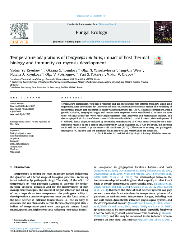 (PDF) Temperature adaptations of Cordyceps militaris, impact of host thermal biology and ...